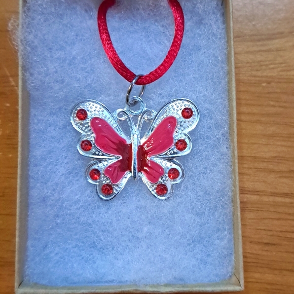 Jewelry | Red Crystal Butterfly Necklace | Poshmark